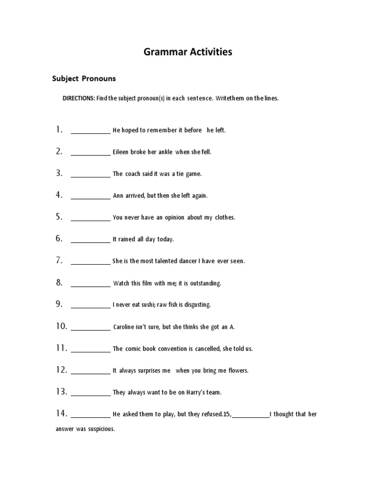 Grammar Activities | PDF | Pronoun