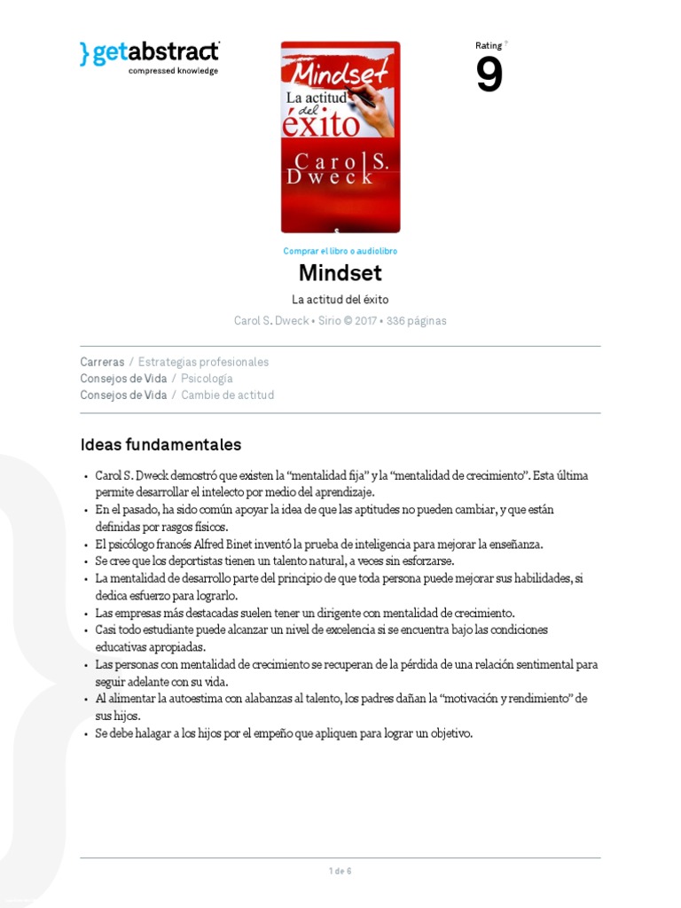 Mindset Dweck Es 30179 | PDF | Inteligencia | Aprendizaje