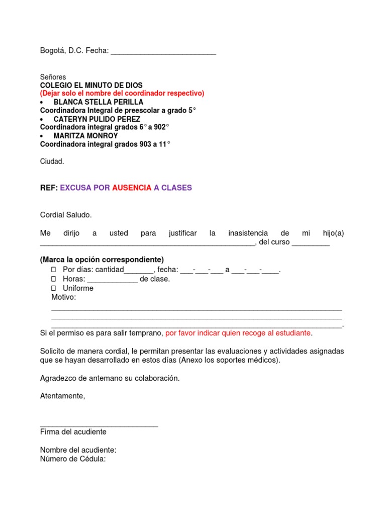 Formato de Excusas Estud. 2022 | PDF | Crecimiento personal y profesional