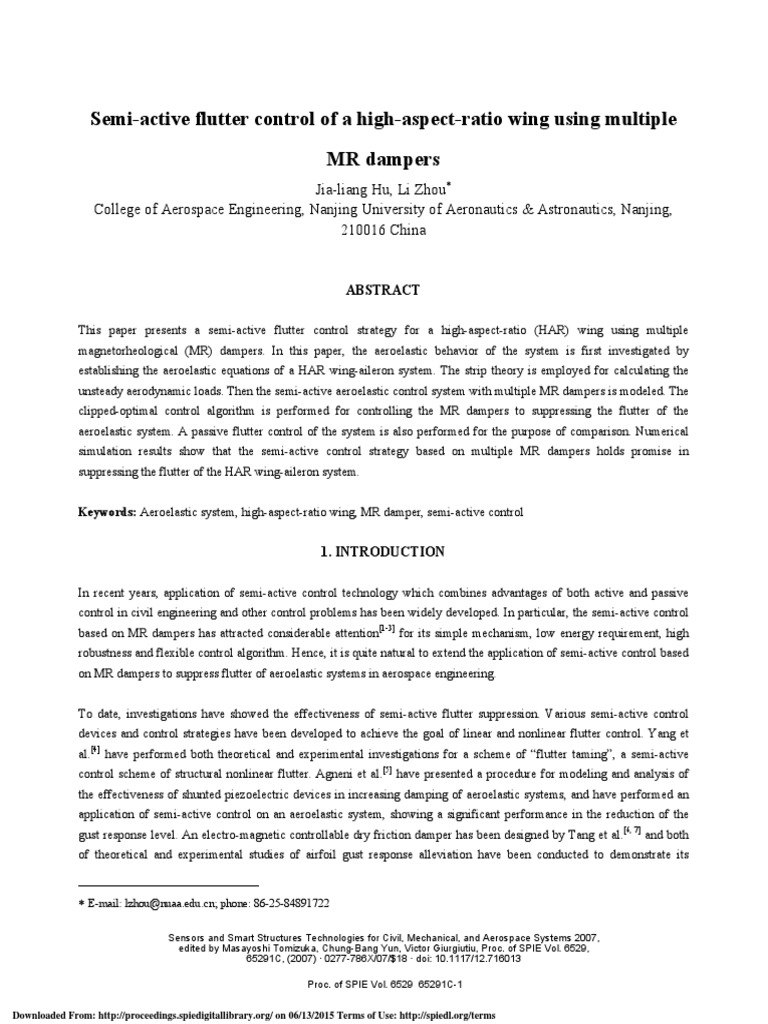 Semi-Active Flutter Control of A High-Aspect-Ratio Wing Using Multiple ...