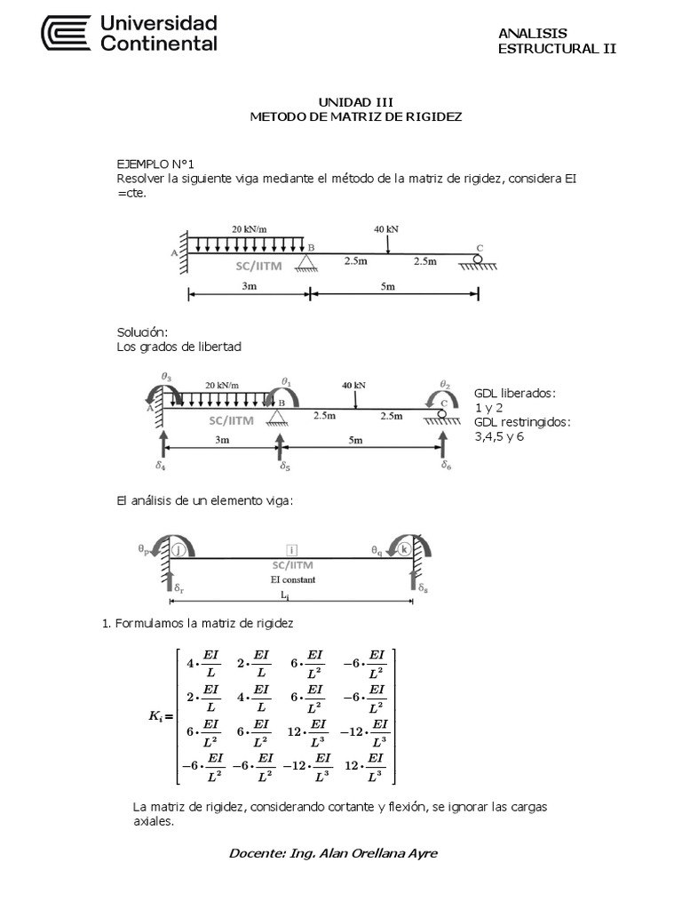 Método de Matriz de Rigidez en Vigas | PDF | Rigidez | Viga (Estructura)