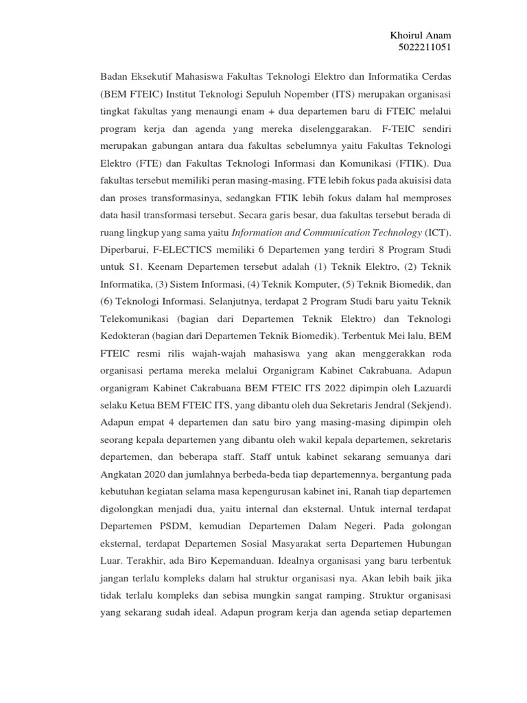 Khoirul Anam - 5022211051 - BEM FTEIC | PDF