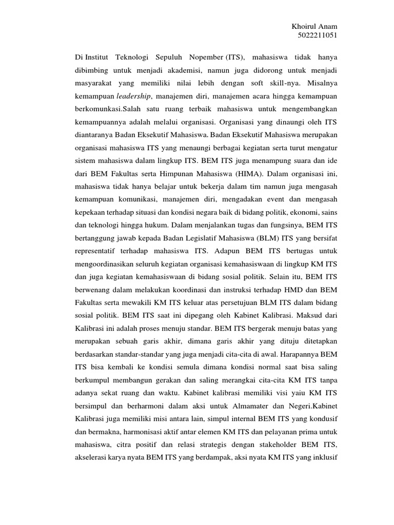 Khoirul Anam - 5022211051 - BEM ITS | PDF