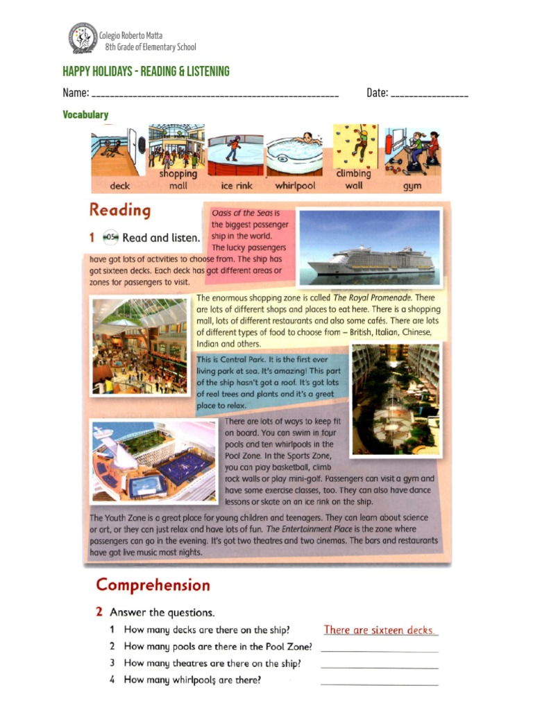 8th - Happy Holidays - Reading & Listening | PDF