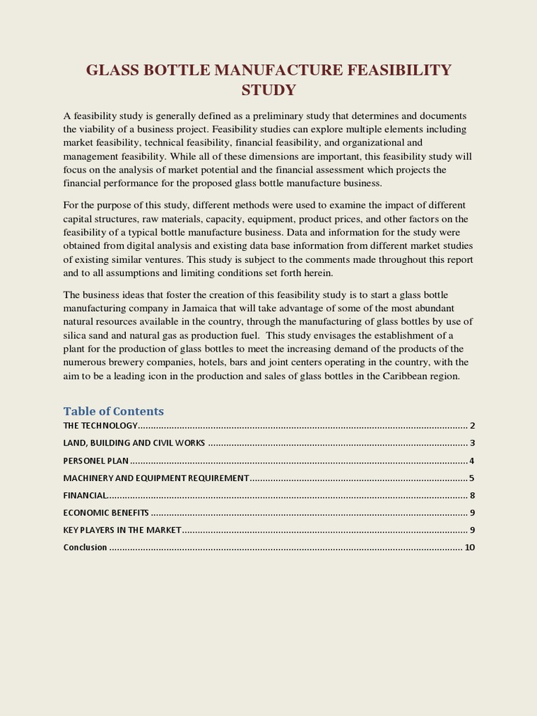 Bottle Manufacture Feasibility Study | PDF | Feasibility Study | Glasses