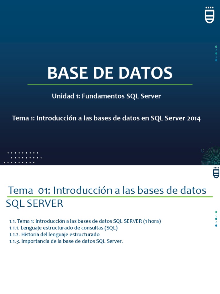 PPT 2022 02 U01 T01 Base de Datos (4685) | PDF | SQL | Servidor SQL de ...