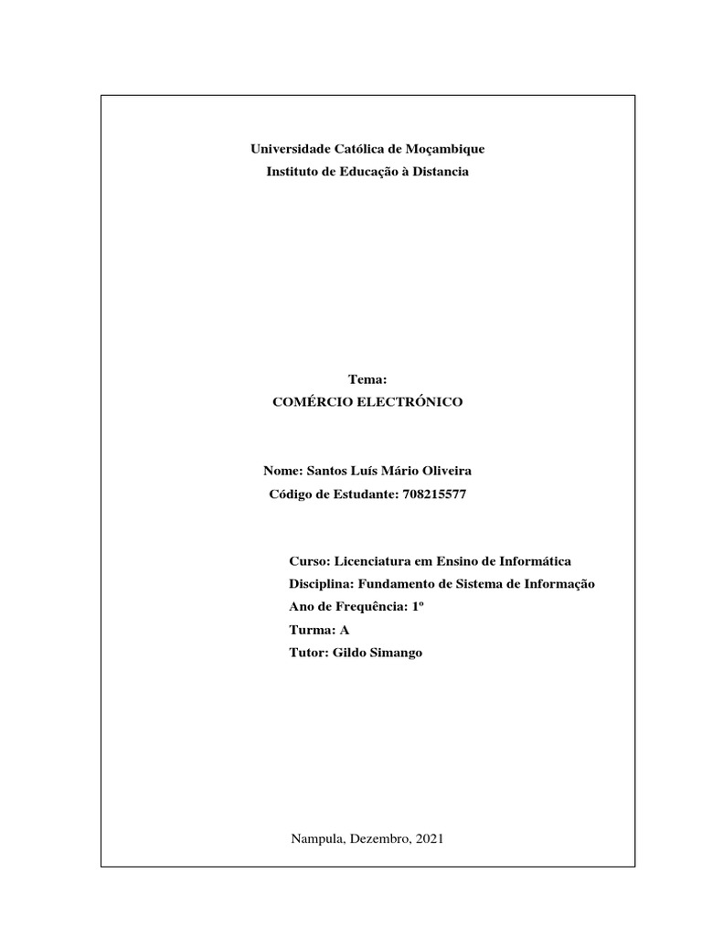 Trabalho II Fundamentos de Sistema de Informacao | PDF
