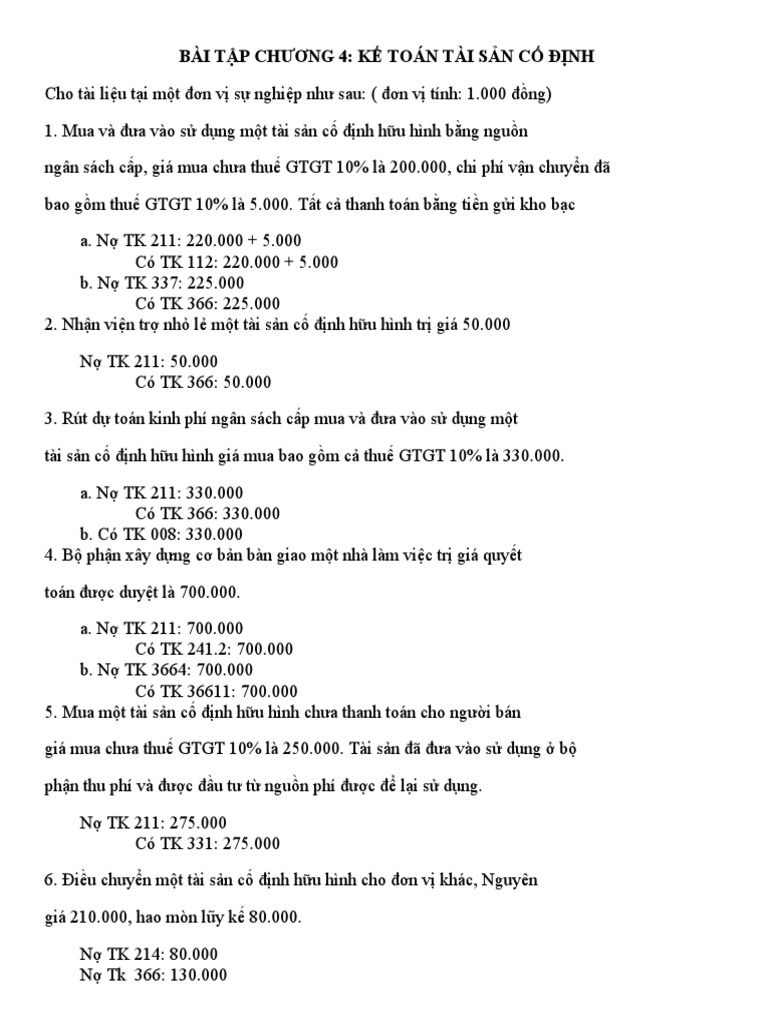 BÀI TẬP CHƯƠNG 4 - KTC | PDF