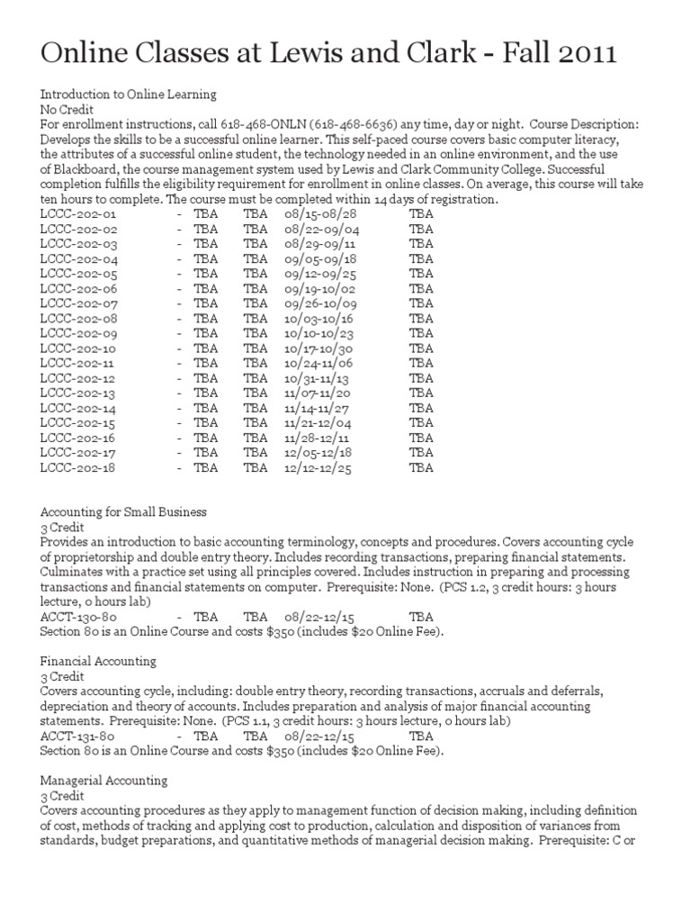 Online Classes at Lewis and Clark - Fall 2011 | PDF | Equations ...