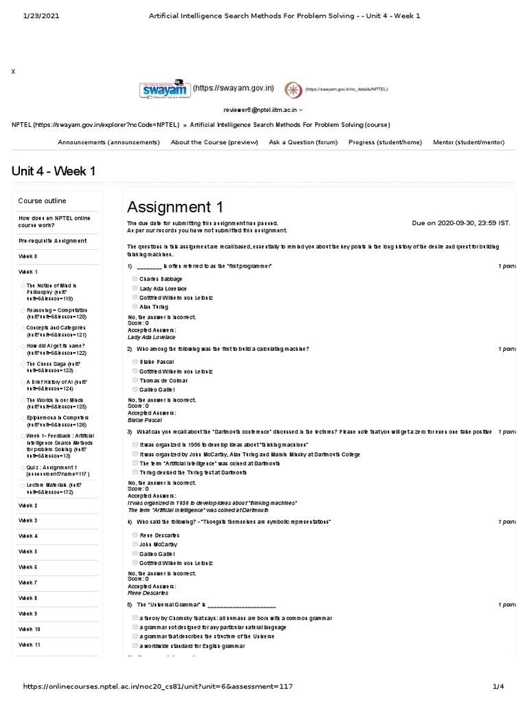 Noc20 Cs81 Assignment 01 Week 01 | PDF | Artificial Intelligence ...