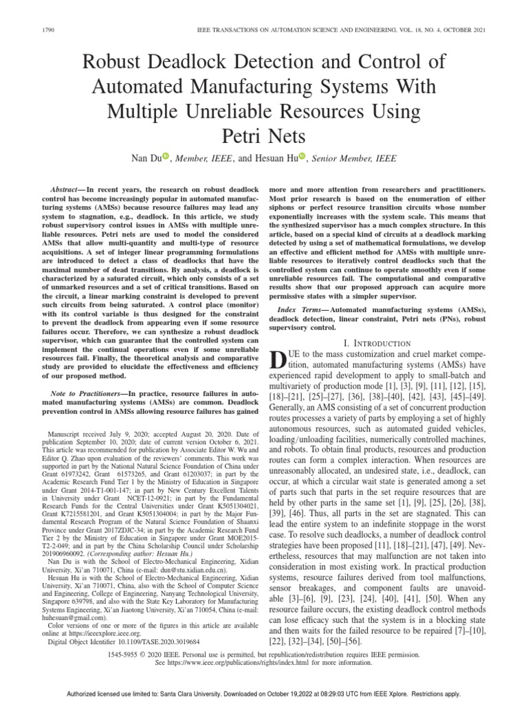 Robust Deadlock Detection And Control Of Automated Manufacturing Systems With Multiple