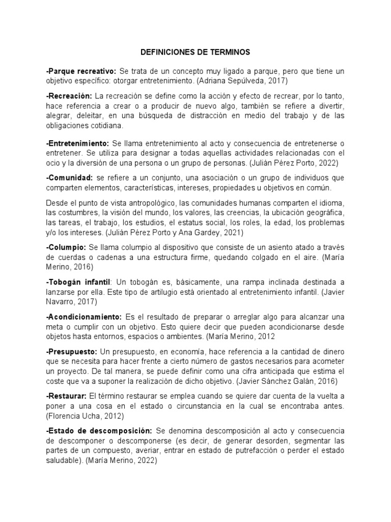 Definiciones de Terminos | PDF | Entretenimiento | Recreación