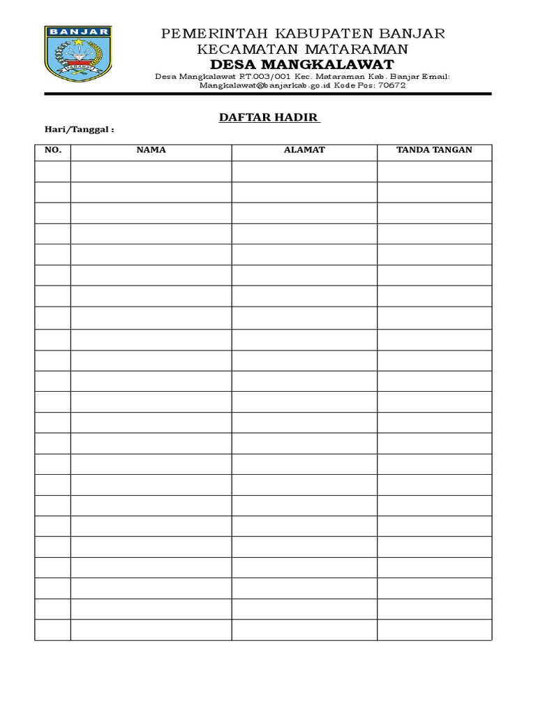 Daftar Hadir Normalisasi Sungai Banjar | PDF