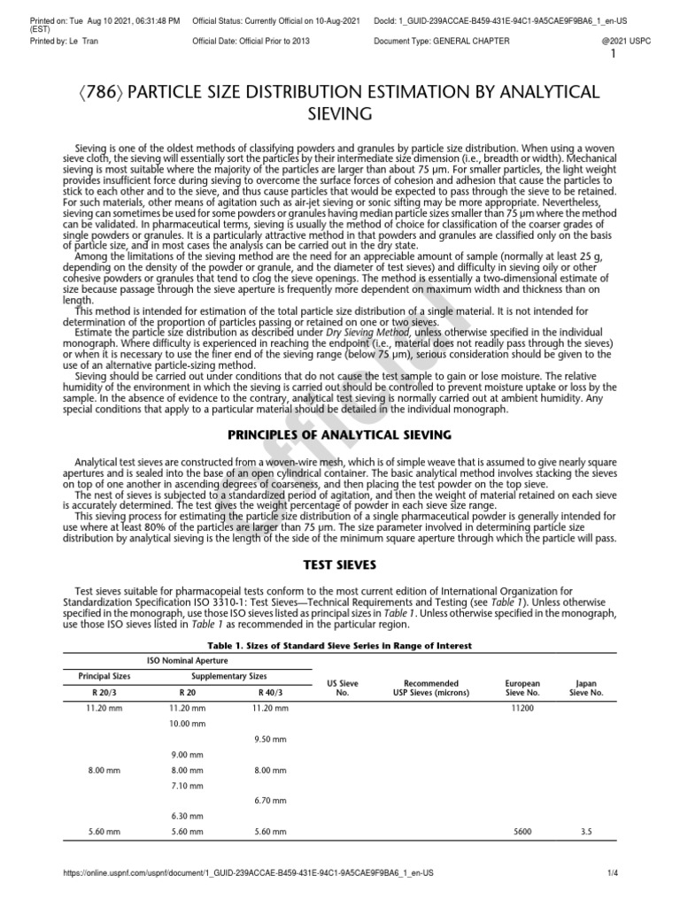 〈786〉 Particle Size Distribution Estimation by Analytical Sieving | PDF | Particle Size ...