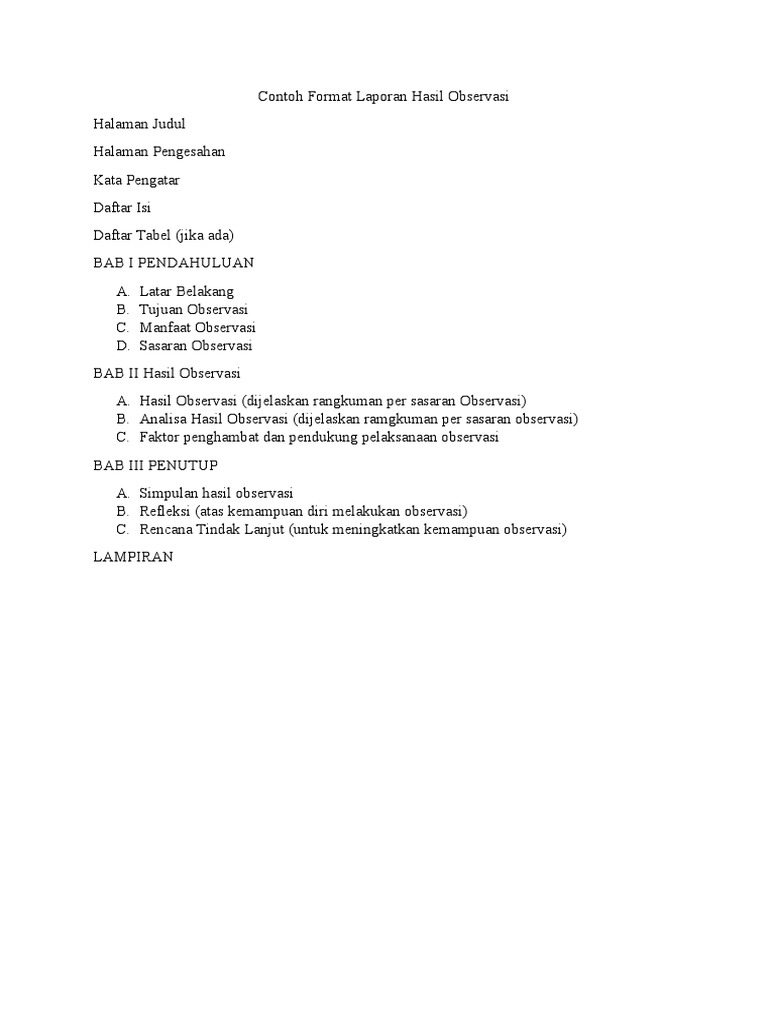 Contoh Format Laporan Hasil Observasi PPL 1 | PDF