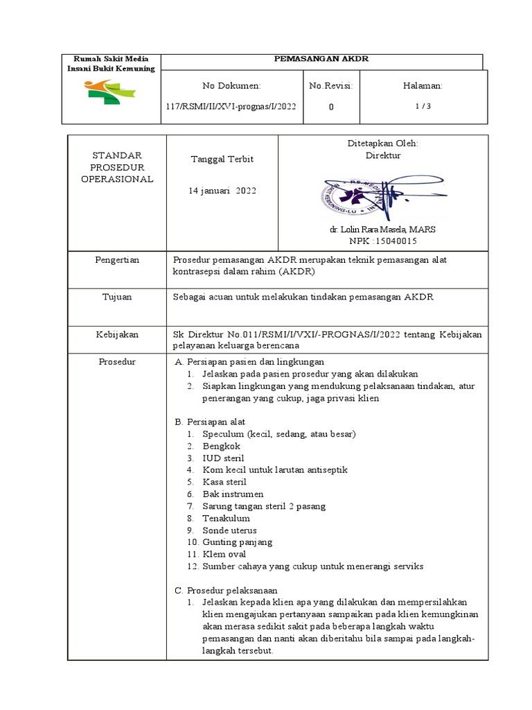 SOP Pemasangan IUD Rsmi | PDF