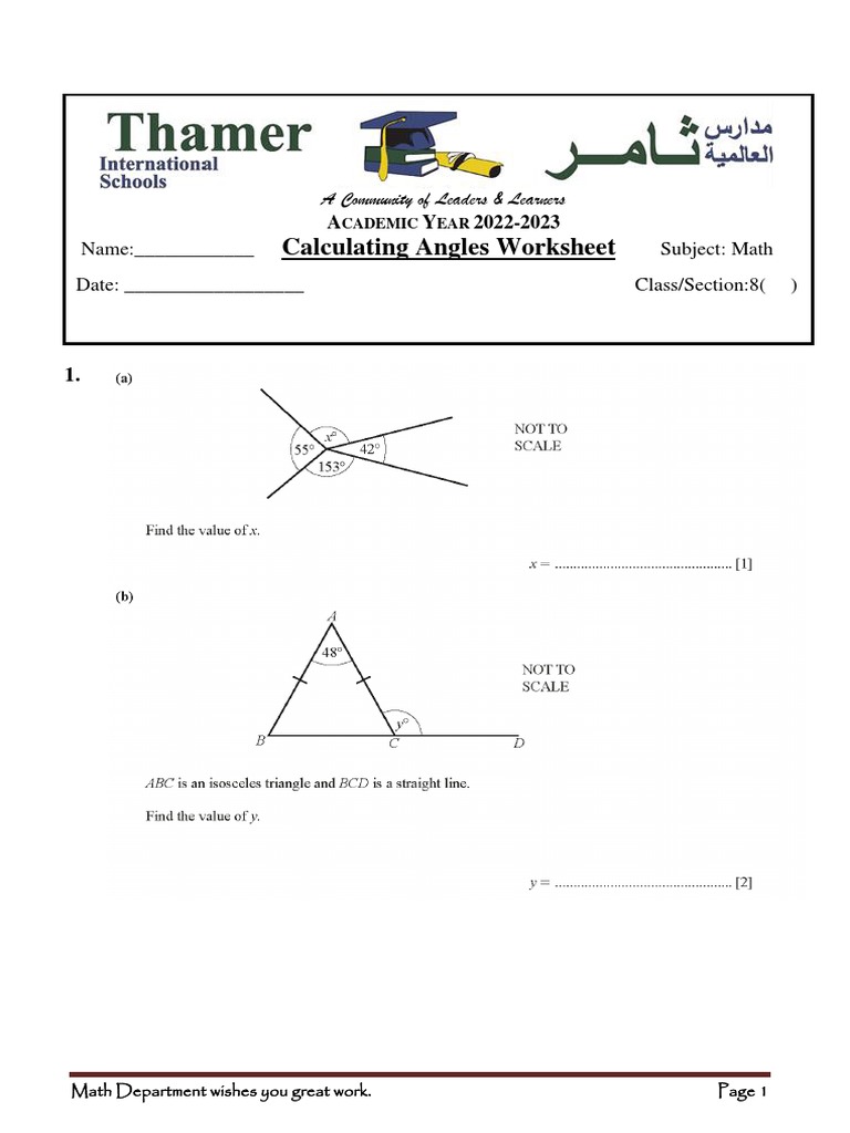 Calculating Angles Worksheet g8 | PDF