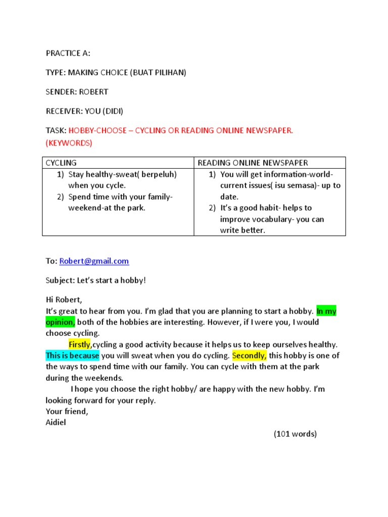 SPM EMAIL-MAKING CHOICE (PRACTICE A) | PDF