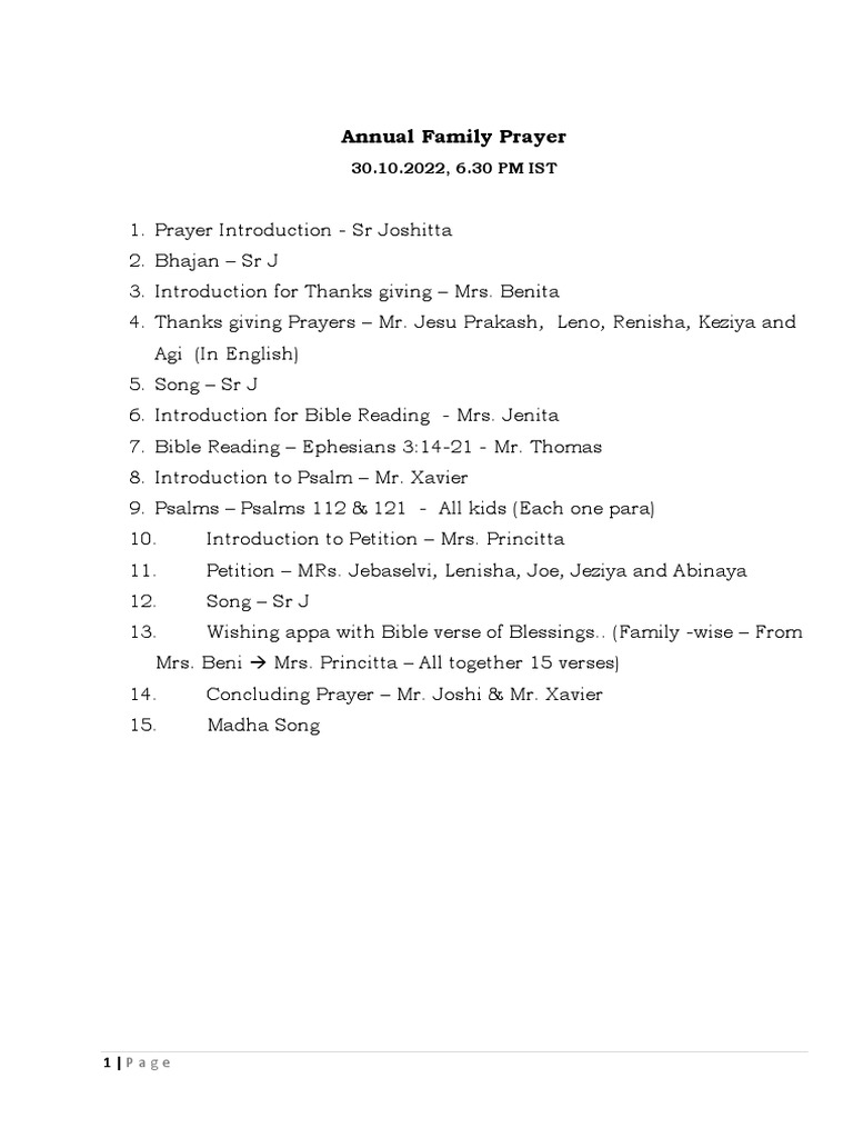 Annual Family Prayer | PDF | Lord's Prayer | Religious Belief And Doctrine