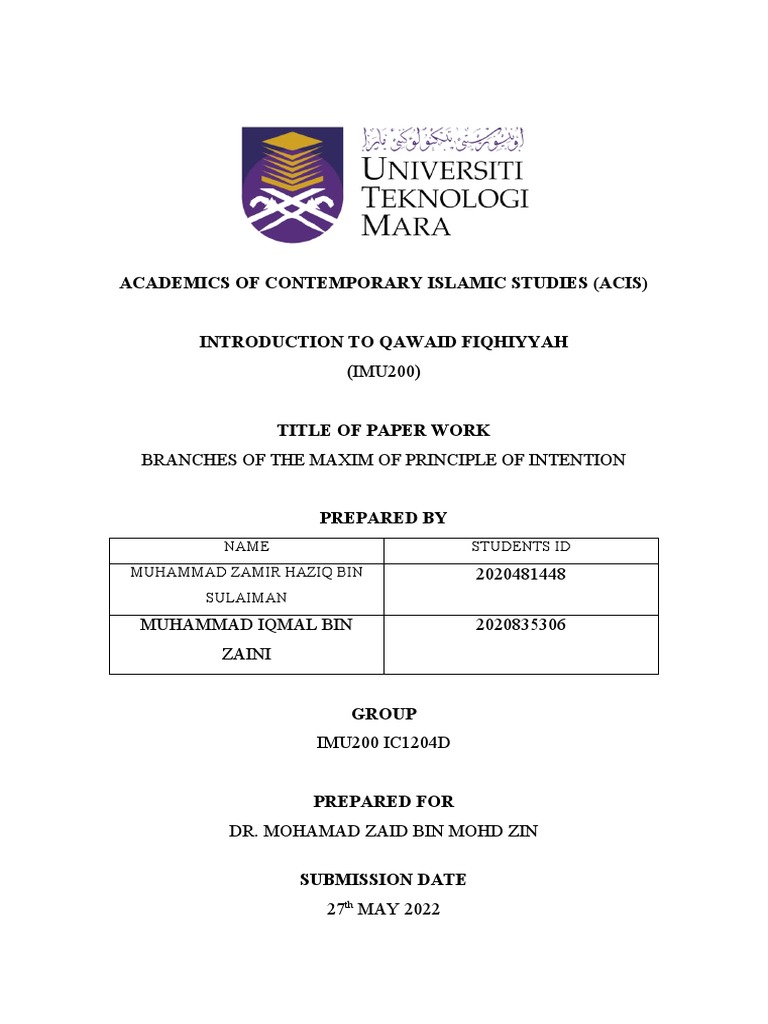 Imu 200 (Assignment) | PDF | Sharia | Intention