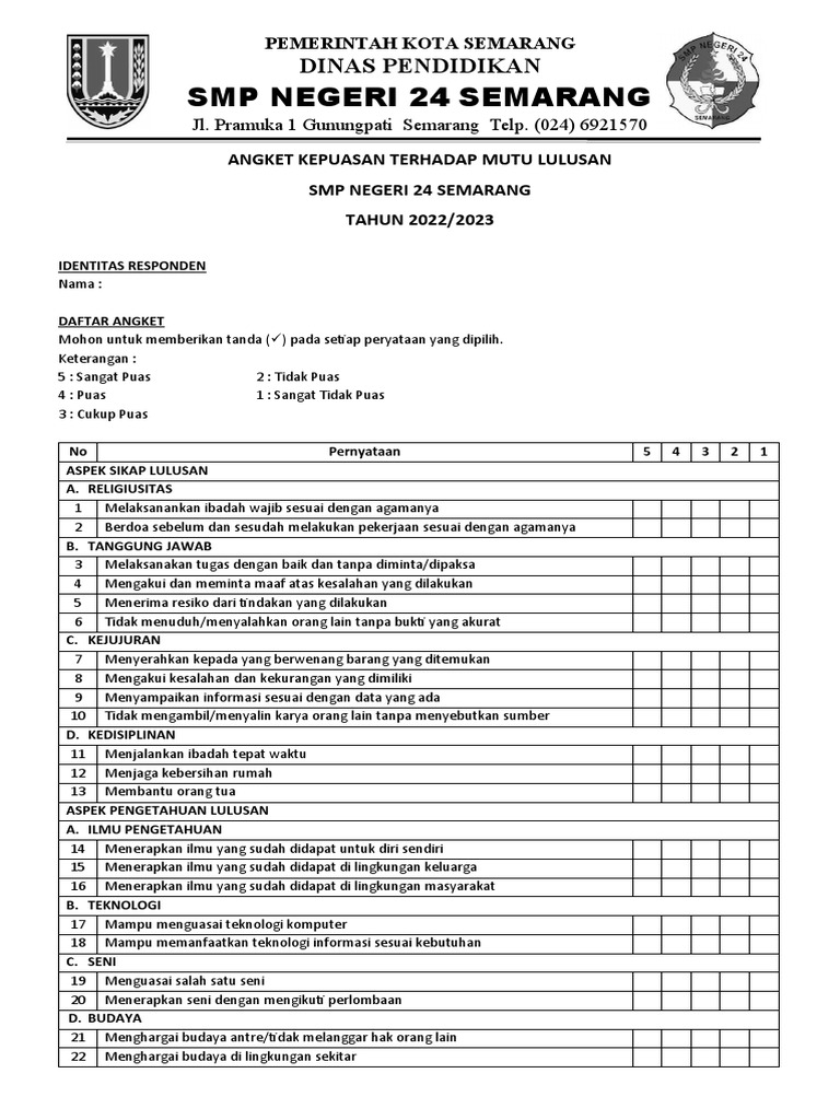 Angket Kepuasan Terhadap Mutu Lulusan | PDF Angket Kepuasan Terhadap Mutu Lulusan | PDF