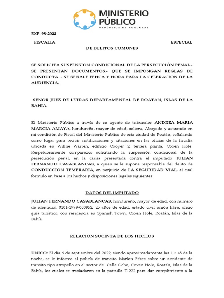 Suspension Condicional de Persecucion Penal - Escrito MP | PDF ... Suspension Condicional de Persecucion Penal - Escrito MP | PDF ...