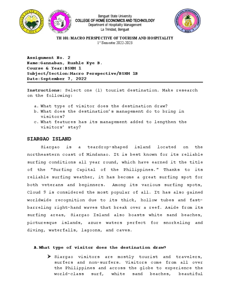 Gannaban, Rushle Kye B. - HM1B-TH101 - Assignment - 2 | PDF | Tourism