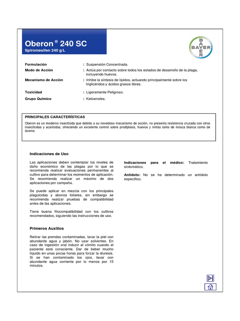 Ficha Oberon 240 SC | PDF | Insecticida | Agua