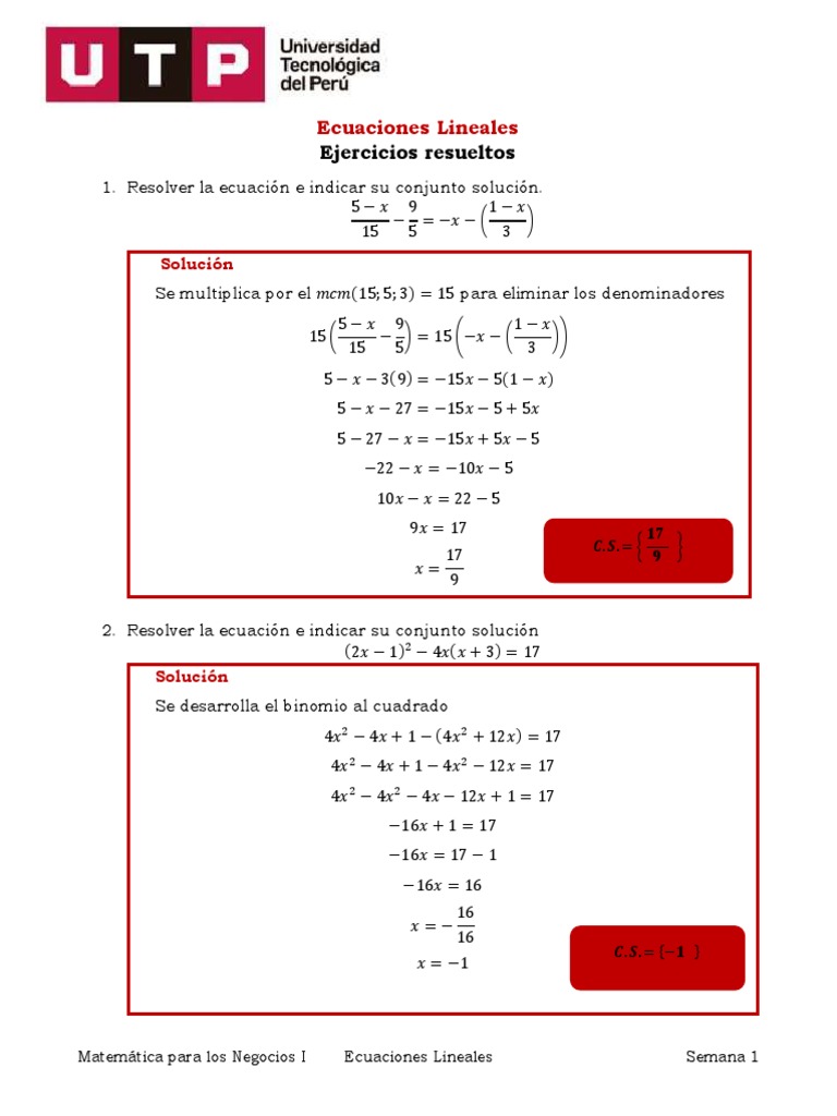 S04.s1 - Resolver Ejercicios | PDF | Ecuaciones | Objetos matemáticos