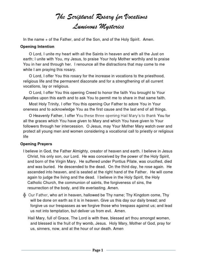 Scriptural Rosary For Vocations - Luminous Mysteries | PDF | Christian ...