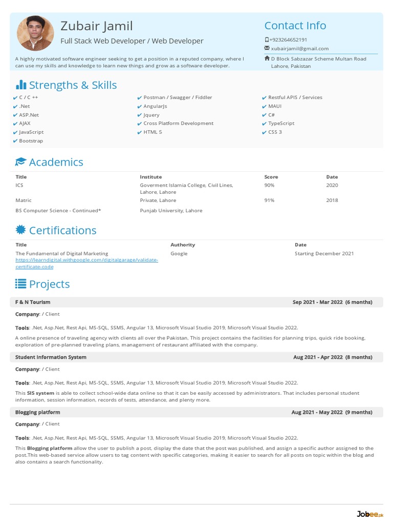 Full Stack Web Developer Zubair Jamil | PDF | World Wide Web | Internet & Web