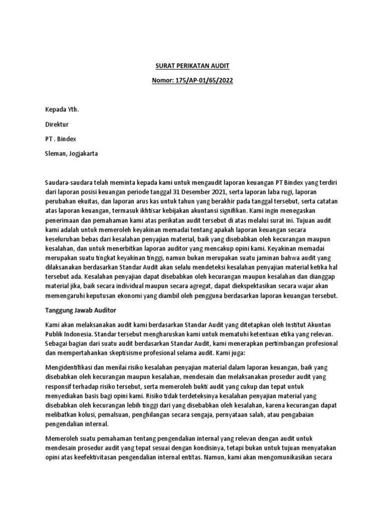 Contoh SURAT PERIKATAN AUDIT | PDF