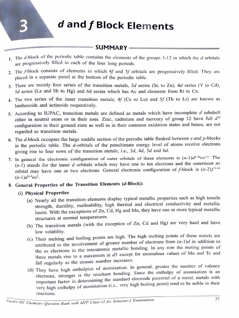 D and F Block Elements | PDF | Transition Metals | Periodic Table