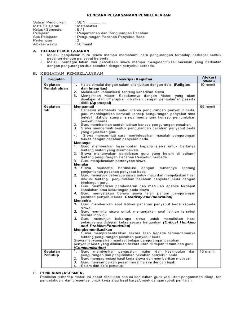 Pengurangan Penyebut Beda | PDF