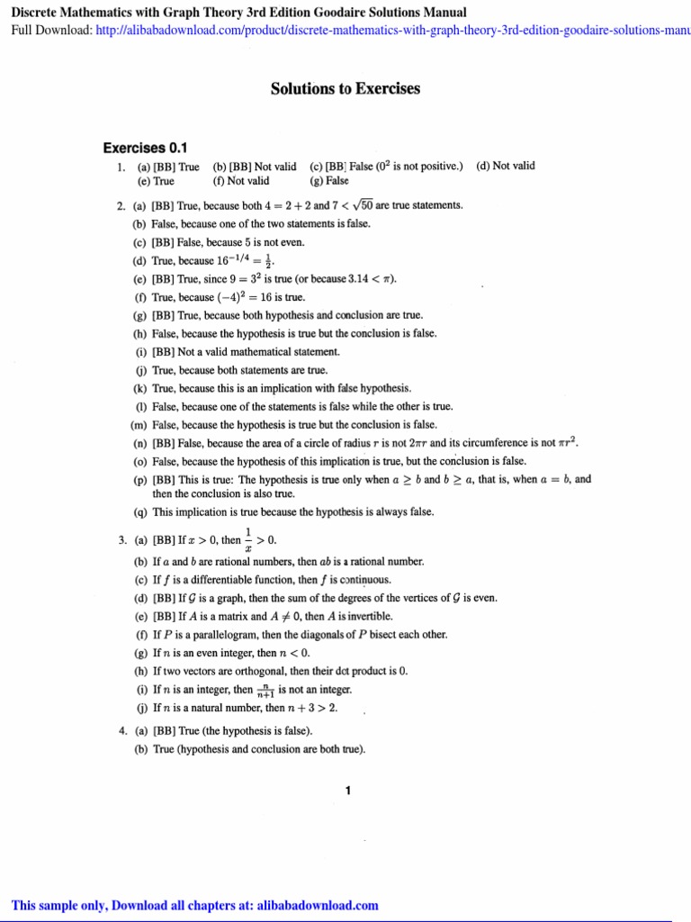 Discrete Mathematics With Graph Theory 3rd Edition Goodaire Solutions Manual | PDF