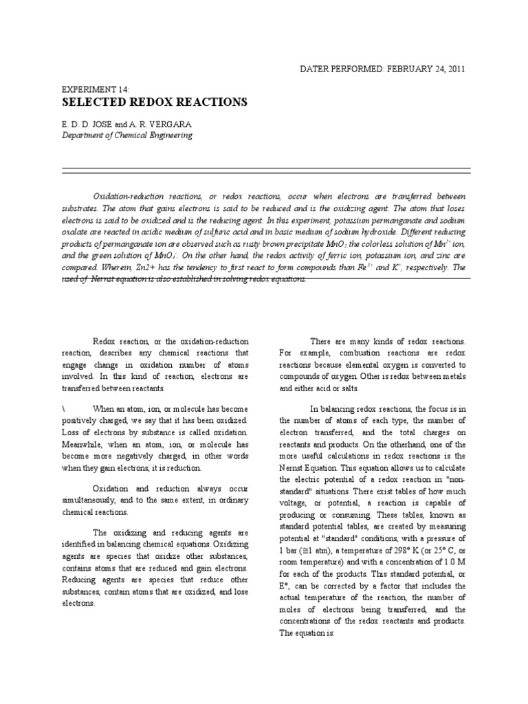 Redox Reactions in Acidic and Basic Media | PDF | Redox | Chemical ...