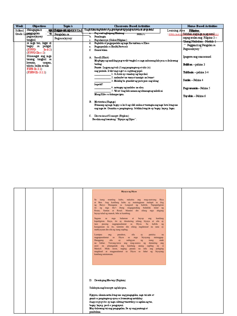 G3 Q1 - WLP WEEK 1 Filipino | PDF