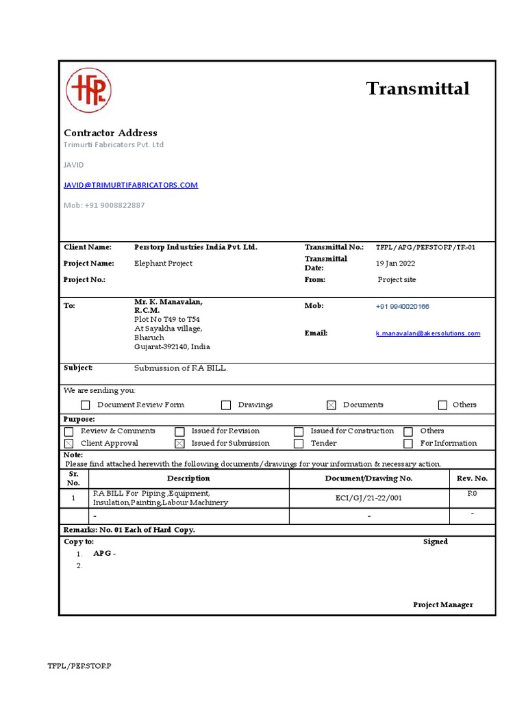 Transmittal Format | PDF
