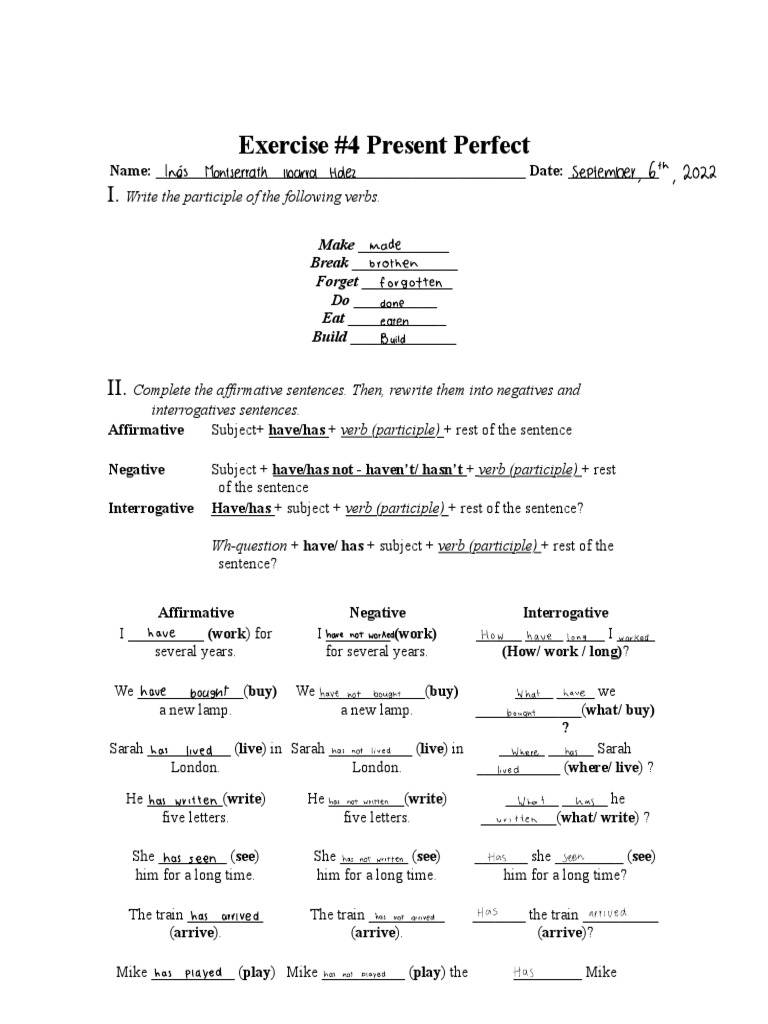 Exercise #4 Present Perfect | PDF | Verb | Language Mechanics