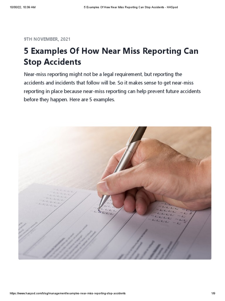 How Near Miss Reporting Can Stop Accidents | PDF | Occupational Safety ...