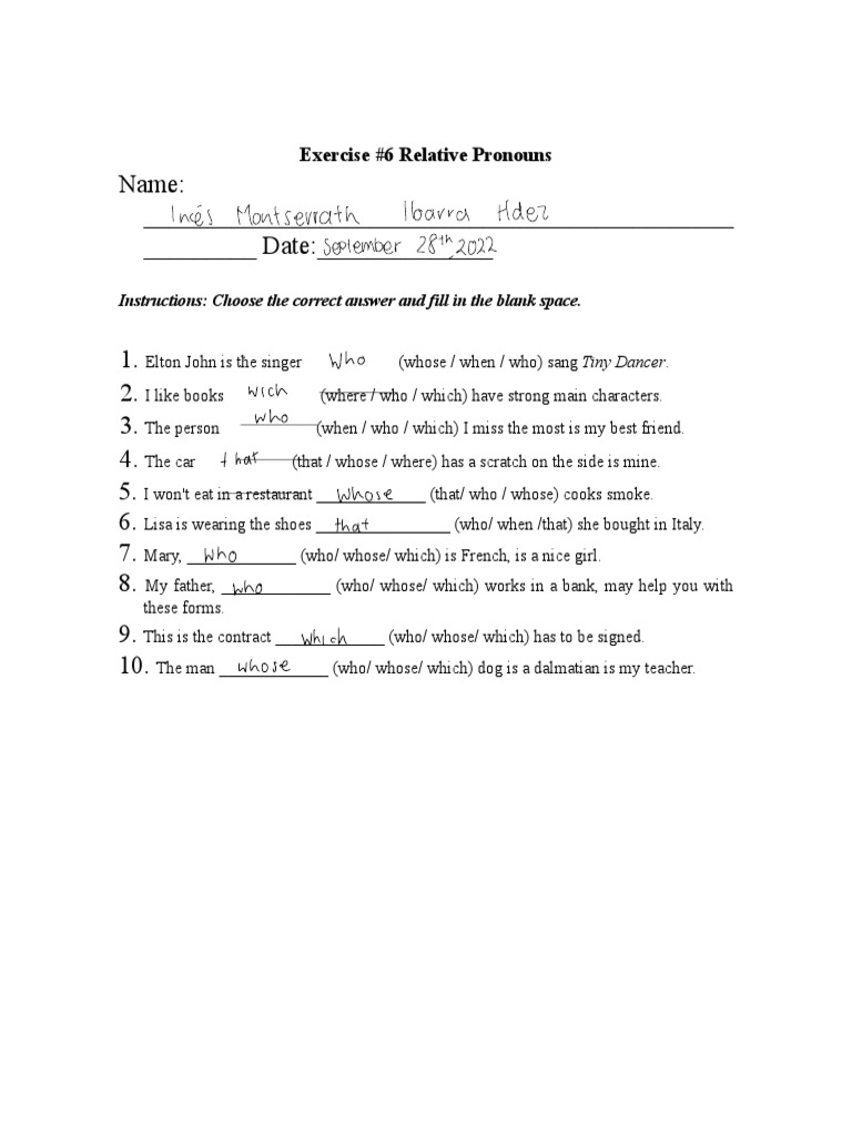 Exercise #6 Relative Pronouns | PDF