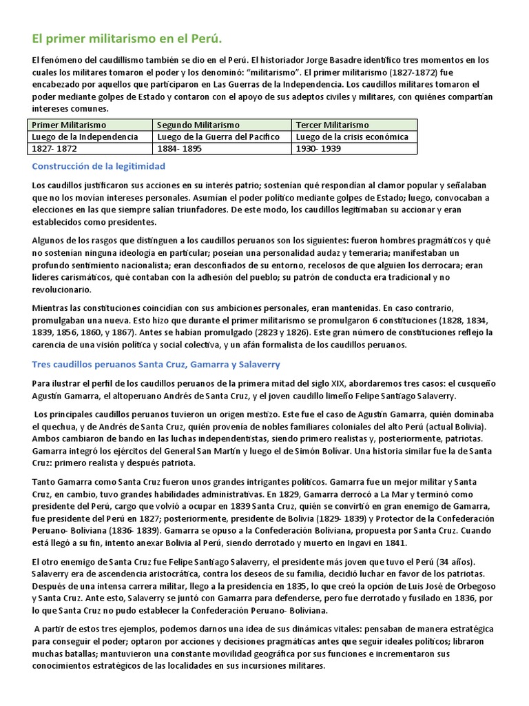 El Primer Militarismo en El Perú | PDF | América del Sur