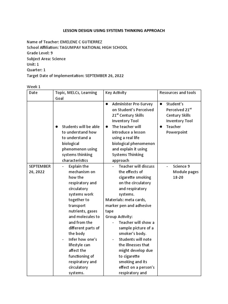 Systems Thinking Approach Lesson Design | PDF | Cognitive Science ...