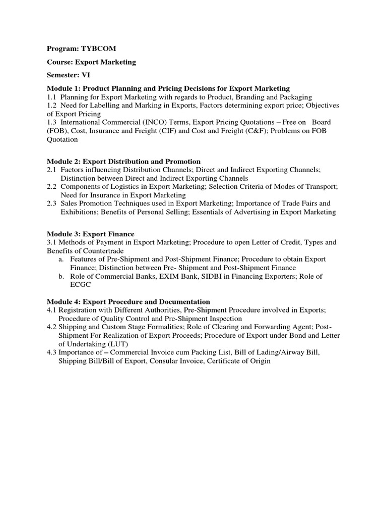 TYBCOM Export Marketing | PDF