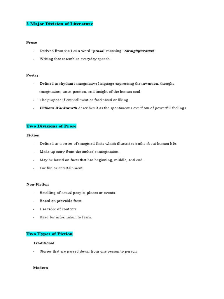 2 Major Division of Literature | PDF | Poetry | Lyric Poetry