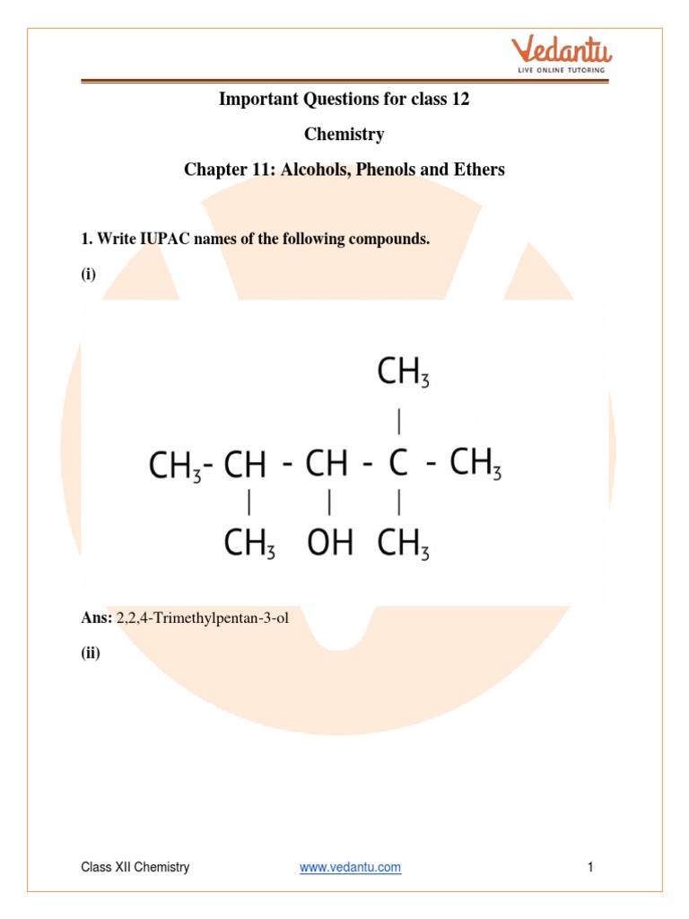 Class 12 - Chemistry - Alcohols, Phenols and Ethers | PDF | Ether ...