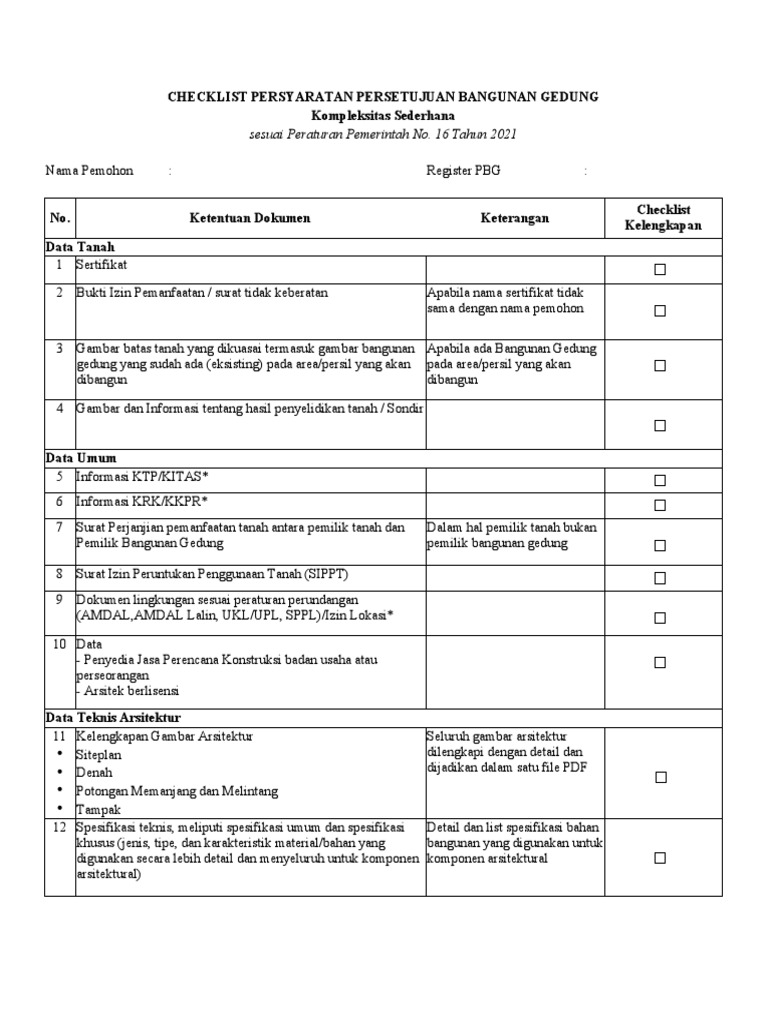 Checklist Kelengkapan SIMBG | PDF