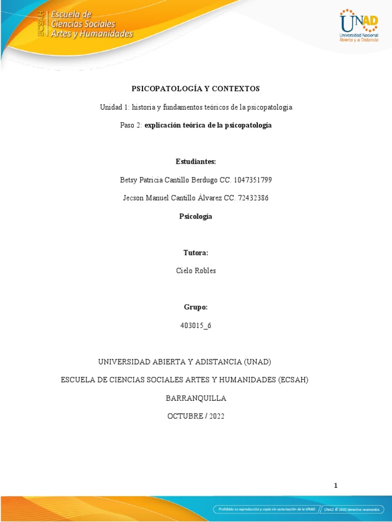 Anexo 1 - Matriz Estudio de Caso - Paso 2. - Betsy Cantillo | PDF | Trastorno mental ...