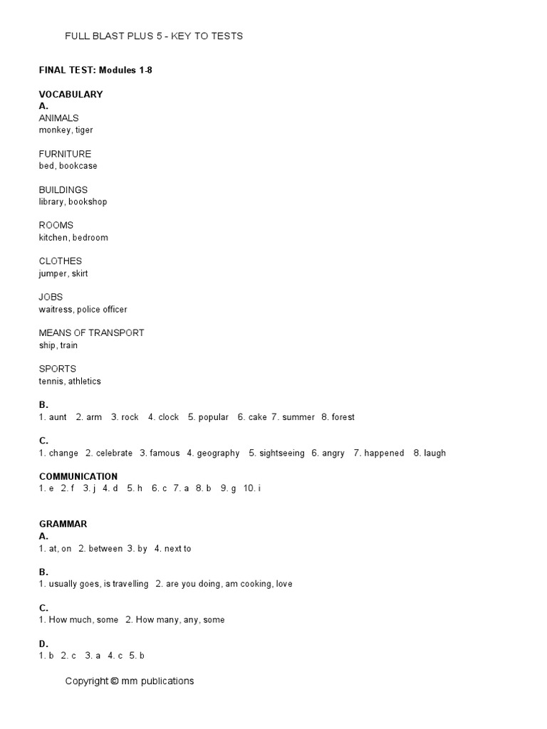 Final - Test - Modules - 1-8 - Answer - Keys Full Blast | PDF