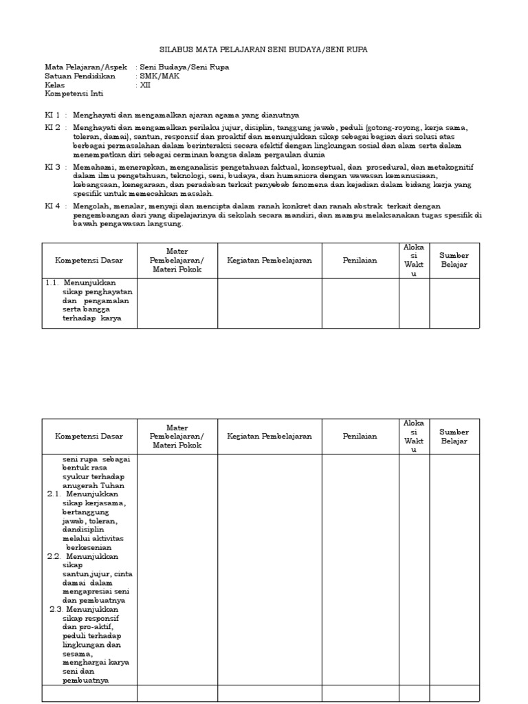 Silabus SBK Kelas Xii | PDF